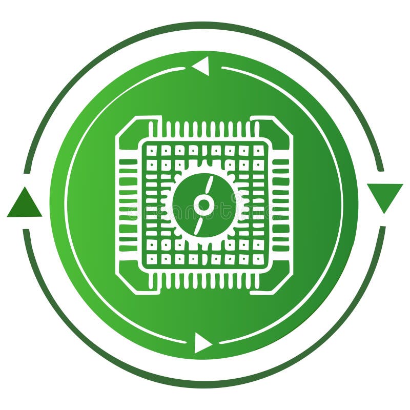 Green Technology Icon with a Computer Chip Processor and Circular ...