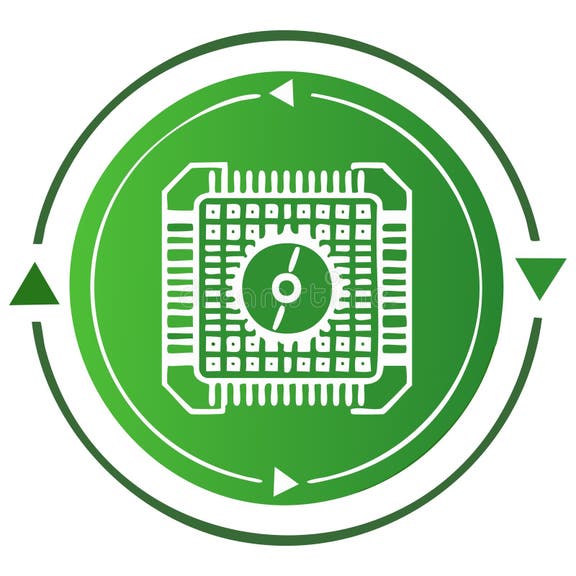Green Technology Icon with a Computer Chip Processor and Circular ...