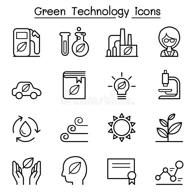 Green Technology Icon Set in Thin Line Style Stock Vector ...