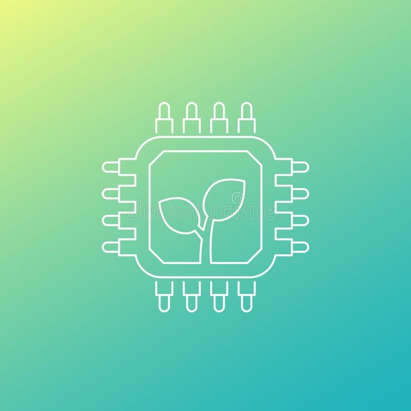 Green Technology Line Icon with Chipset and Plant Stock Vector ...