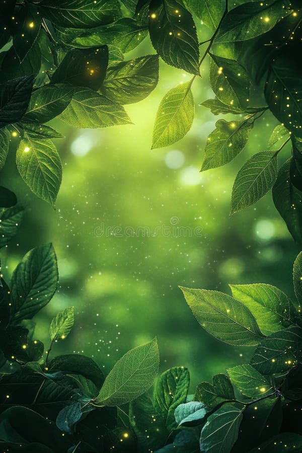 Green Technology, Rich Green Leaves Form a Border Around an Empty Space ...