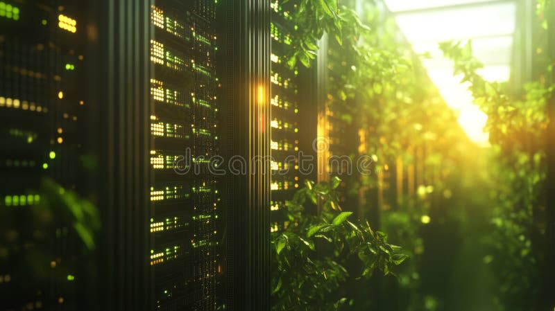 Green Technology Server Room Sunlight Stock Illustration - Illustration ...