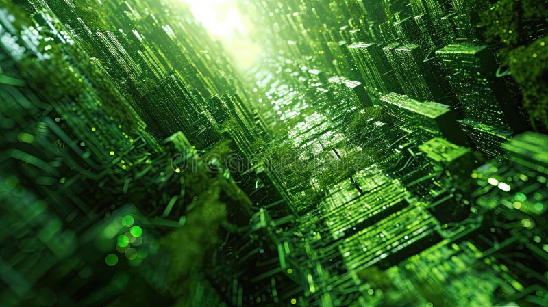 Green Technology-themed Image of a Virtual Server Network, Organic Data ...