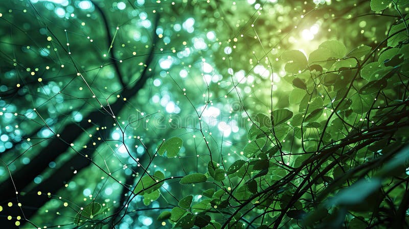 Green Technology-themed Image of a Virtual Server Network, Organic Data ...