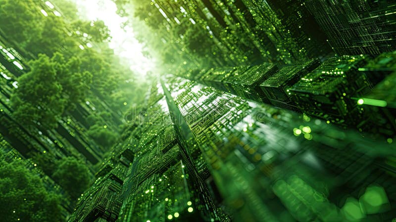 Green Technology-themed Image of a Virtual Server Network, Organic Data ...