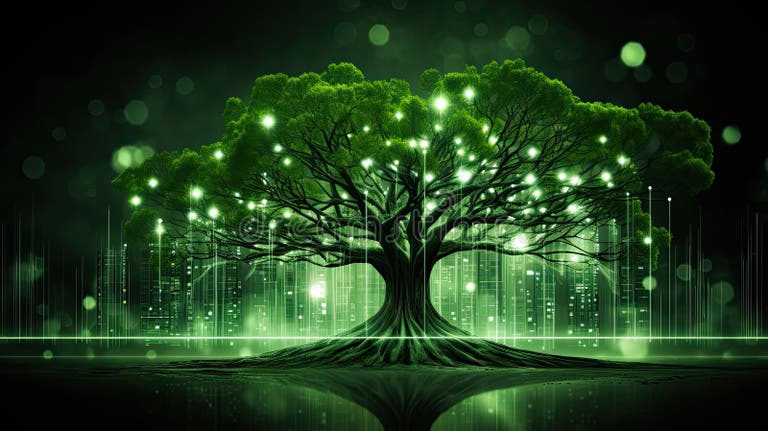 Green Technology-themed Image of a Virtual Server Network, Organic Data ...