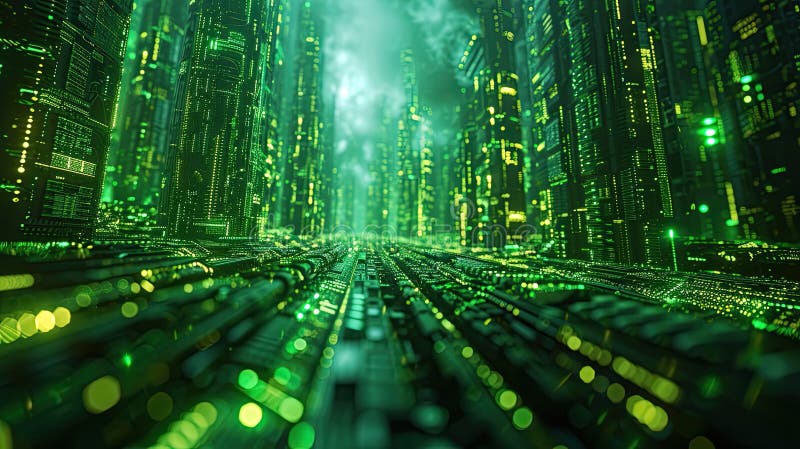 Green Technology-themed Image of a Virtual Server Network, Organic Data ...