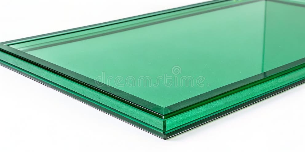 Green Tempered Glass Panel Close-up of a Rectangular Pane with Layered ...