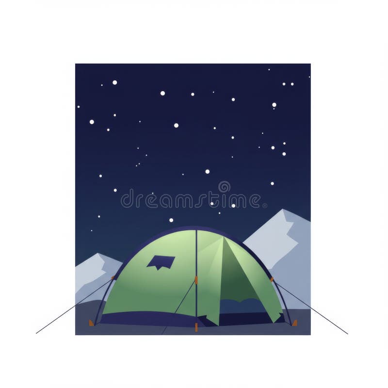 Green Tent Under Starry Night Sky with Pixel Art Mountains Background ...