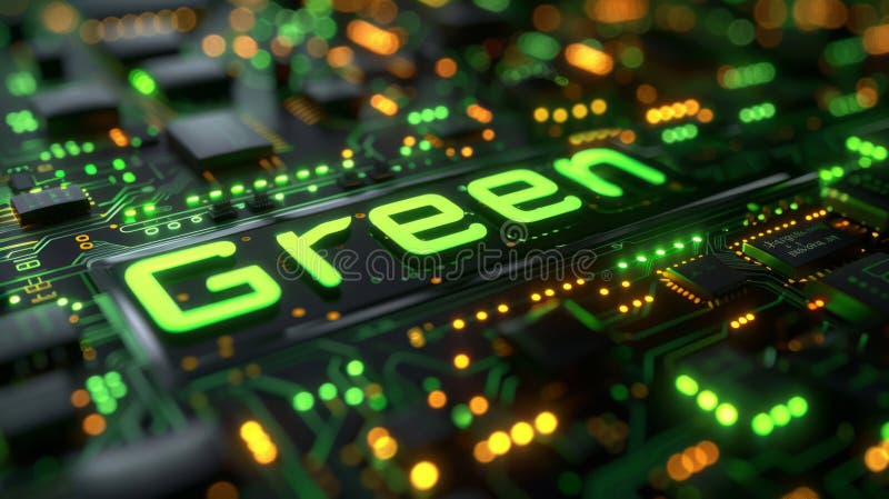 Green Text on a Computer Circuit Board Illustration Stock Illustration ...