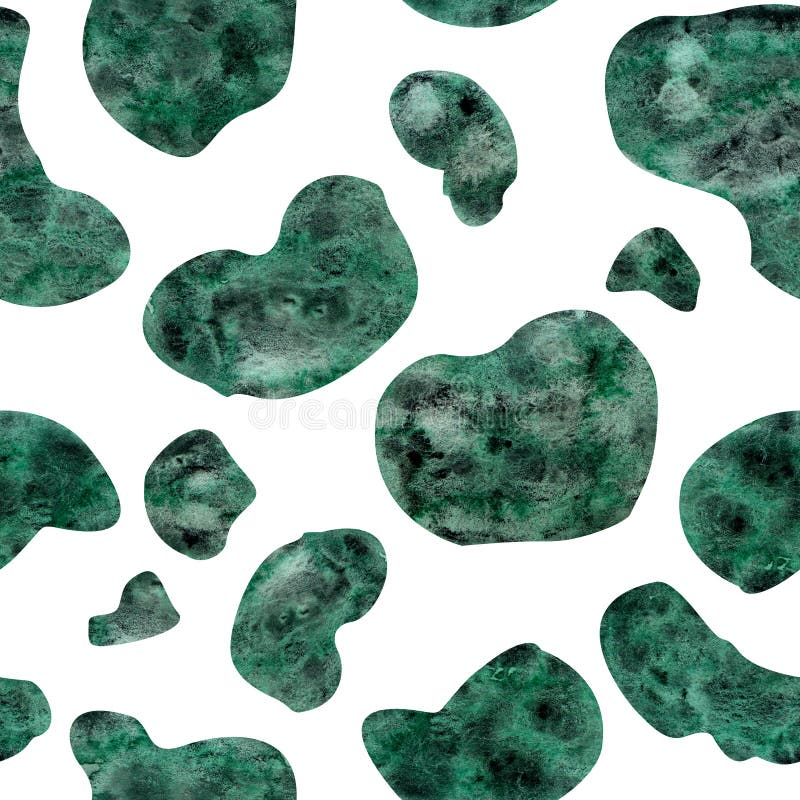 Green Textured Abstract Shapes Hand Drawn Watercolor Seamless Pattern