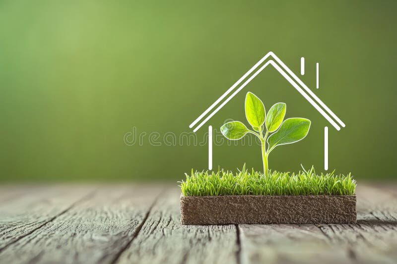 Green Themed Concept of a House Growing from a Grassy Surface ...