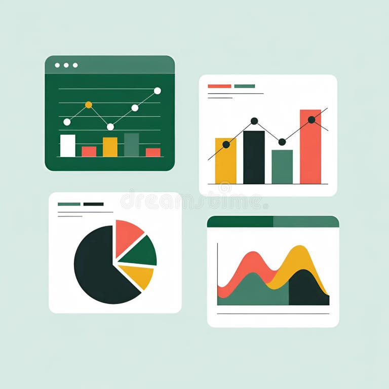 Green Themed Data Charts and Graphs in Browser Interface Stock Illustration - Illustration of ...