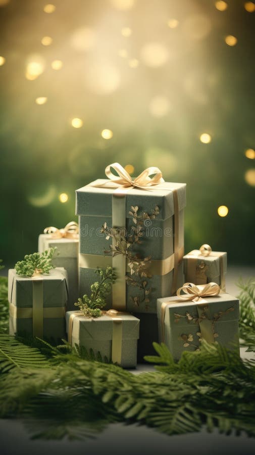 Green-themed Gift Packaging, Eco-conscious with Plant Decor, Tranquil ...