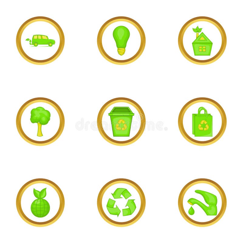 Green Things Icons Set, Cartoon Style Stock Vector - Illustration of ...