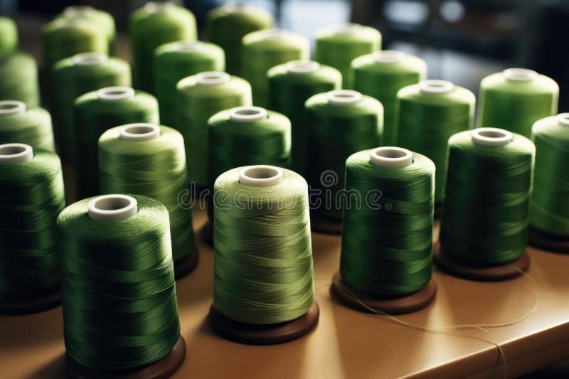 Green Thread Spools on a Table Stock Illustration - Illustration of ...