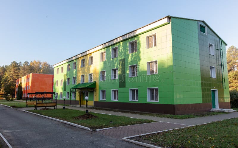 Green Three-storey Building in the Village Stock Image - Image of ...