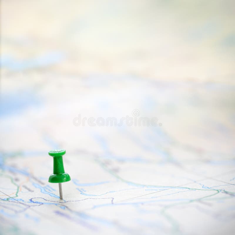 Green Thumbtack Marking and Showing Destination Location Point on Map ...