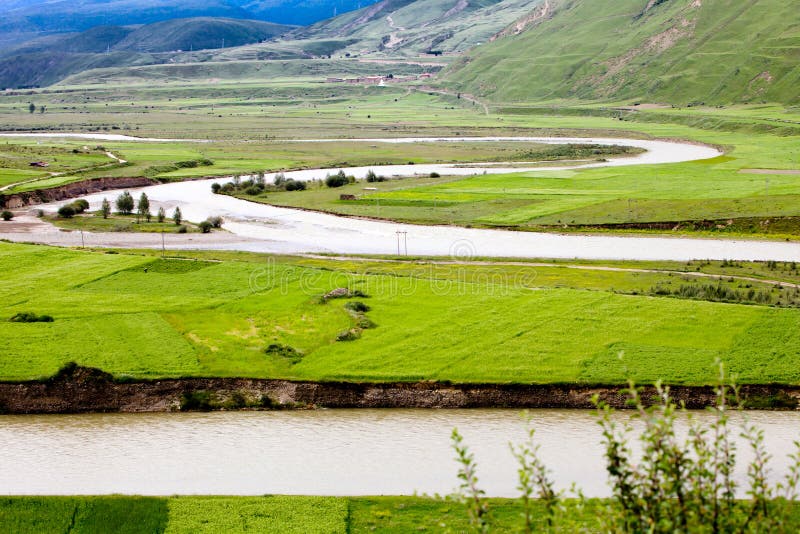 Green Tibet Landscape on Sunny Day with Color Filter Stock Image ...