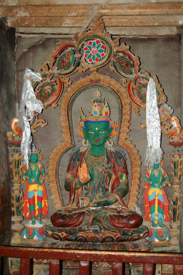 Green Tibetan Deity Statue in Monastery Editorial Stock Image - Image ...