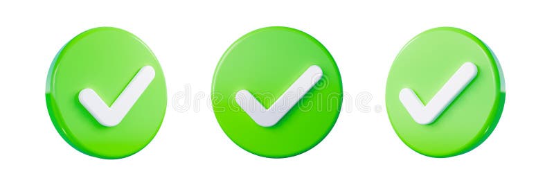 Green Tick 3D Icon. Right, Approval Sign Rounded Icon from Different ...