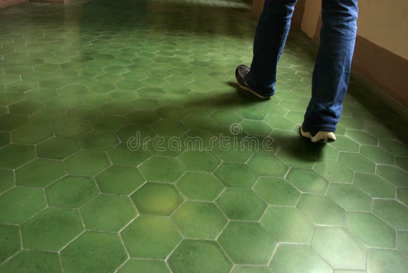 Green Tile Floor in an Ancient Building Stock Image - Image of floor ...