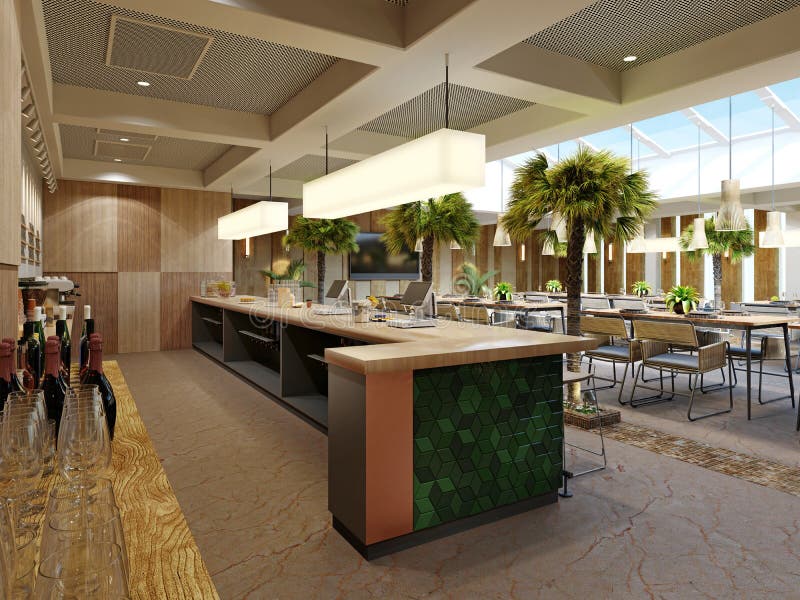 Green Tiled Bar Counter with Bar Stools in a Modern Restaurant with ...