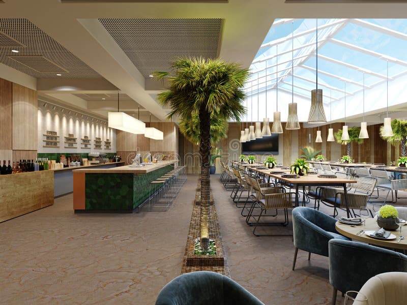 Green Tiled Bar Counter with Bar Stools in a Modern Restaurant with ...