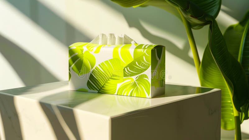 A Green Tissue Box with a Leaf on it Stock Image - Image of greenery ...