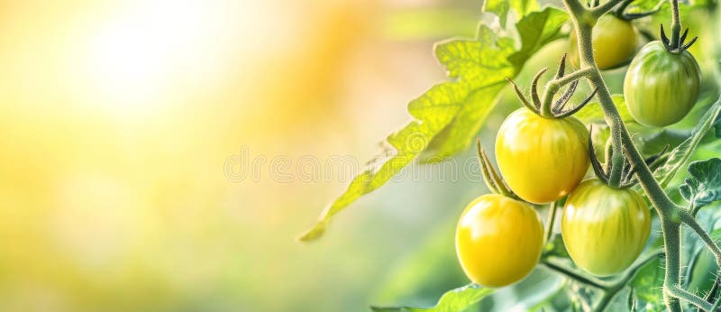 A Green Tomato Plant with Unripe Tomatoes in Soft Focus, Highlighting ...