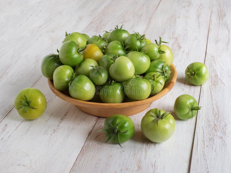 Green Tomatoes on a Table. Top View Stock Image - Image of closeup ...