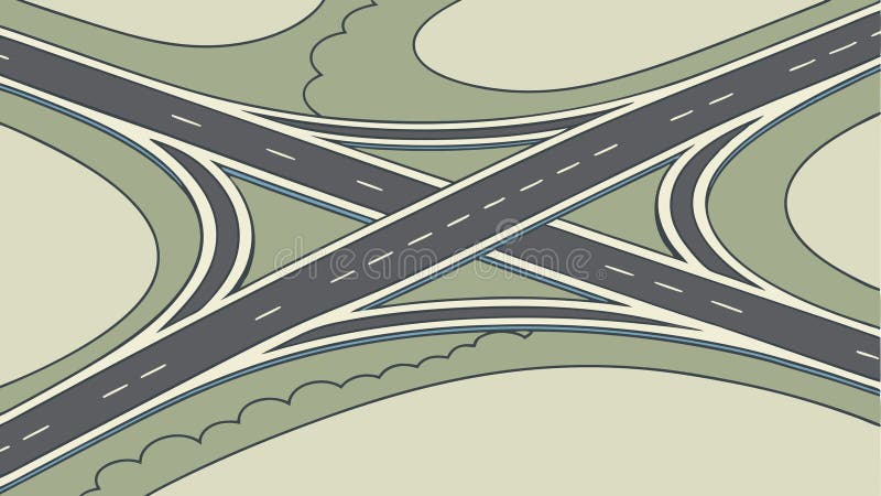 Green Toned Road Interchange Vector, Connected Routes, Vector Design ...