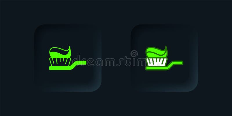 Green Toothbrush with Toothpaste Icon Isolated on Black Background ...