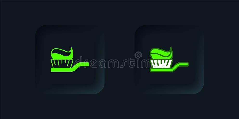 Green Toothbrush with Toothpaste Icon Isolated on Black Background ...