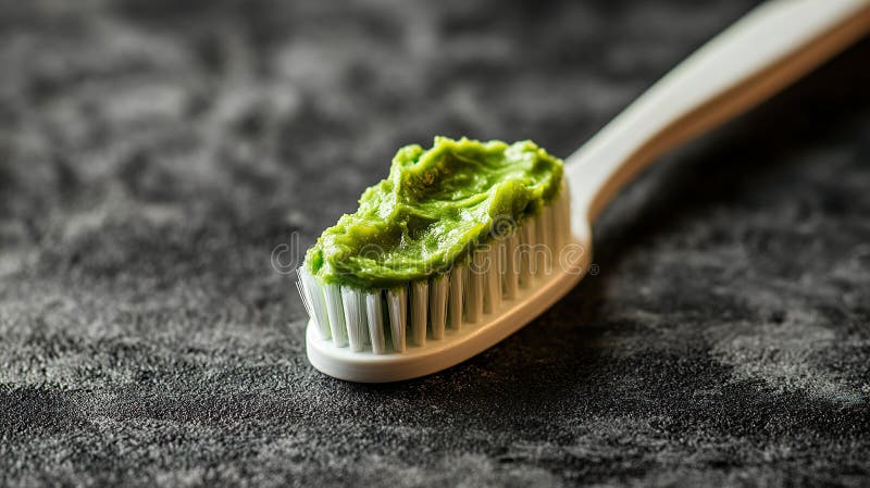 Green Toothpaste on Toothbrush on Dark Surface Stock Illustration ...