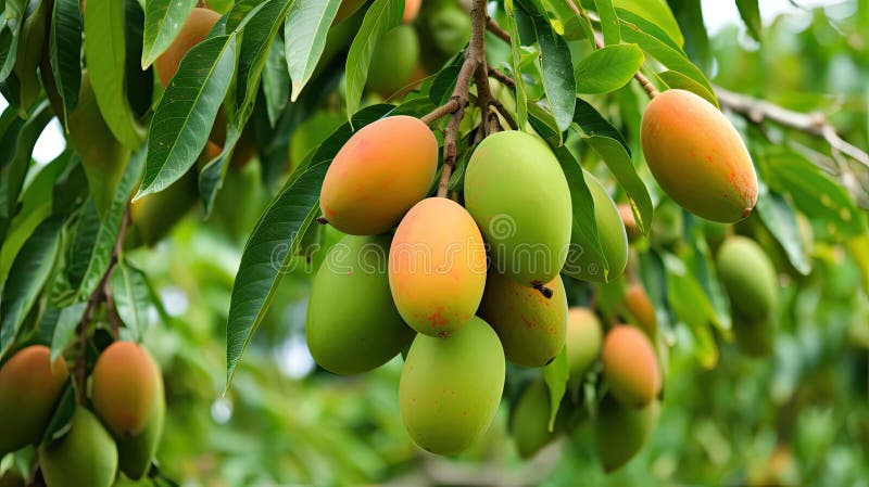 Green top mango fruit stock illustration. Illustration of tropical ...