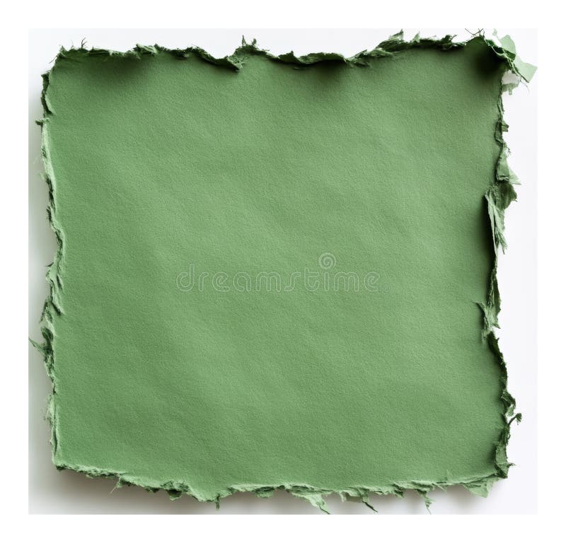 Green Torn Paper Texture with Rugged Edges, Isolated on White. Art ...