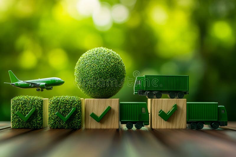 A Green Toy Truck and a Green Tree with a Green Check Mark on it Stock ...