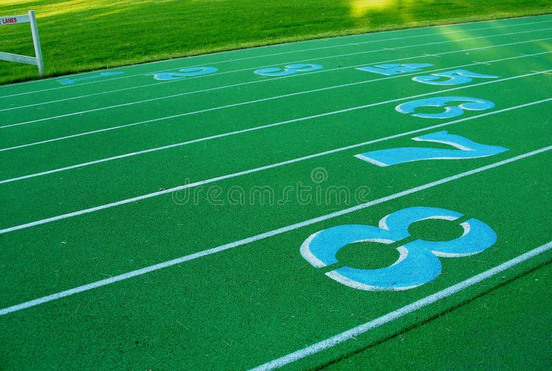 Green Track with Numbered Lanes. Stock Image - Image of green, minutes ...