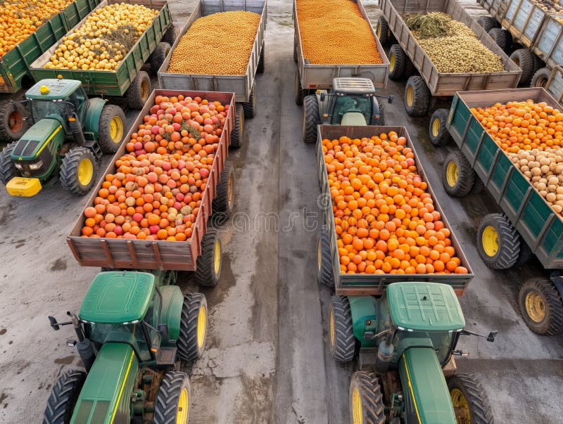 A Green Tractor is Pulling a Trailer Full of Oranges Stock Image ...