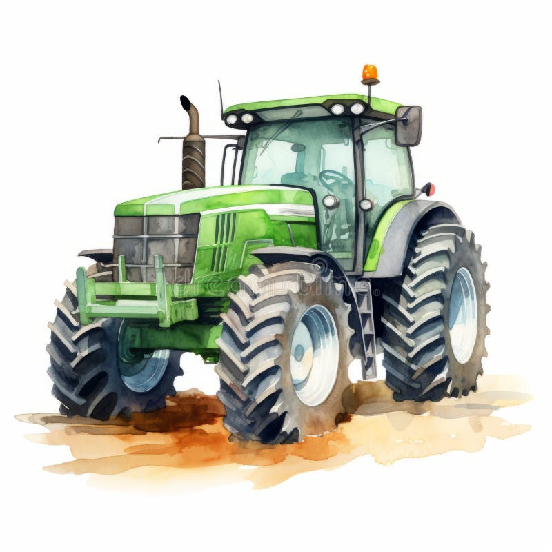 Green Tractor Watercolor Illustration on White Background Stock ...