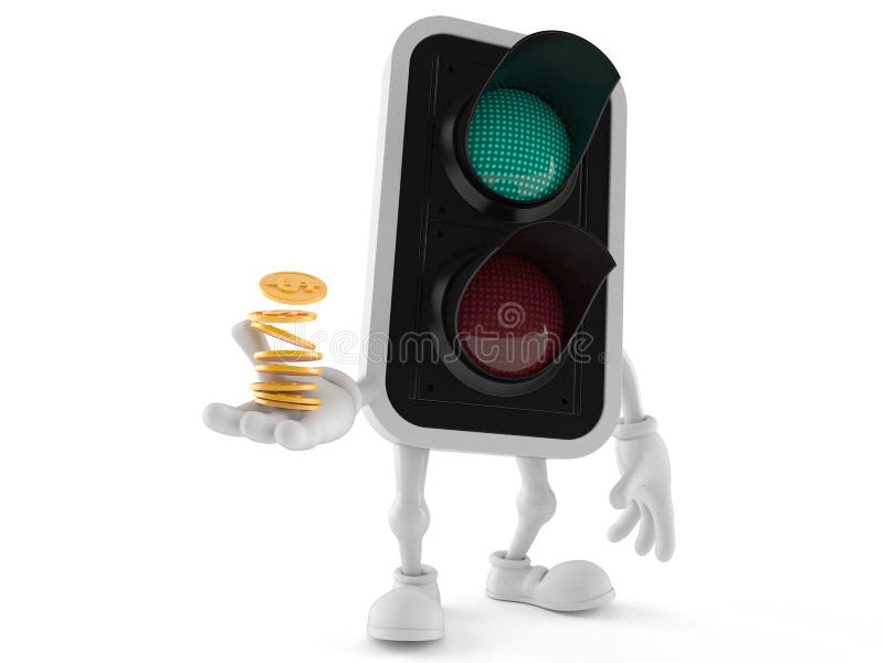 Green Traffic Light Character with Stack of Coins Stock Illustration ...