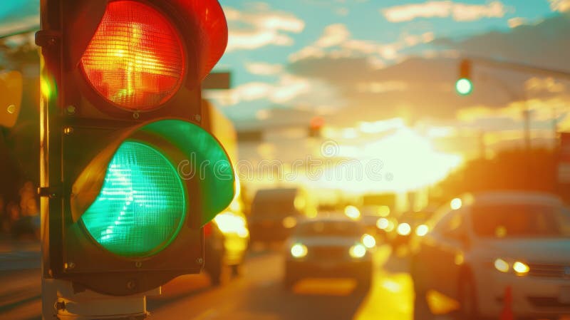A Green Traffic Light at a City Intersection Stock Image - Image of ...