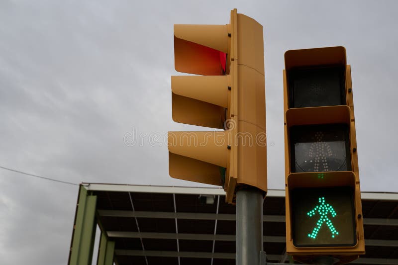 04.08.2023. Barcelona, Spain, Green Traffic Light with Cloudy Sky ...