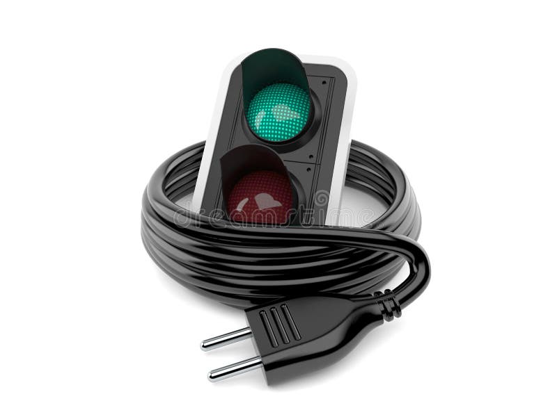 Green Traffic Light with Electric Plug Stock Illustration ...