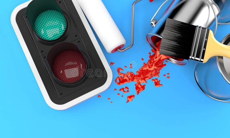 Green Traffic Light with Paint Buckets Stock Illustration ...