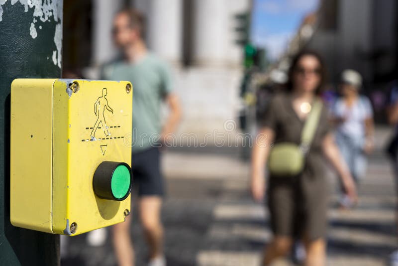 Green Traffic Light with Pedestrian Crossing Control Button Stock Photo ...