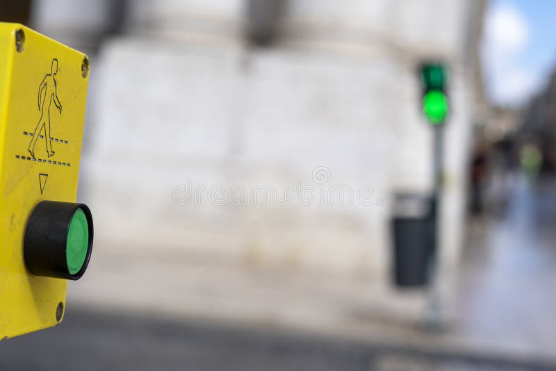 Green Traffic Light with Pedestrian Crossing Control Button Stock Photo ...