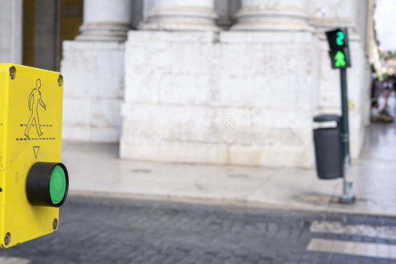 Green Traffic Light with Pedestrian Crossing Control Button Counting ...