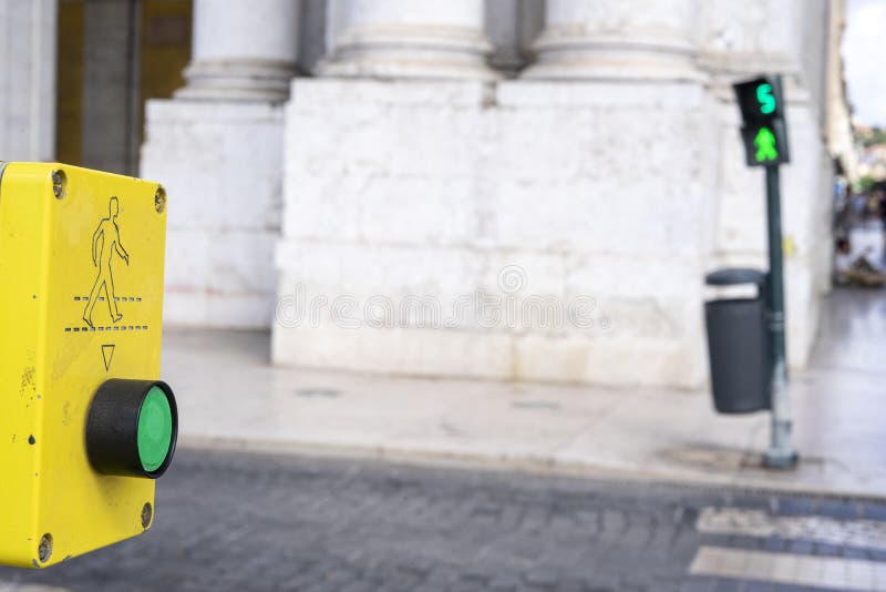 Green Traffic Light with Pedestrian Crossing Control Button Counting ...